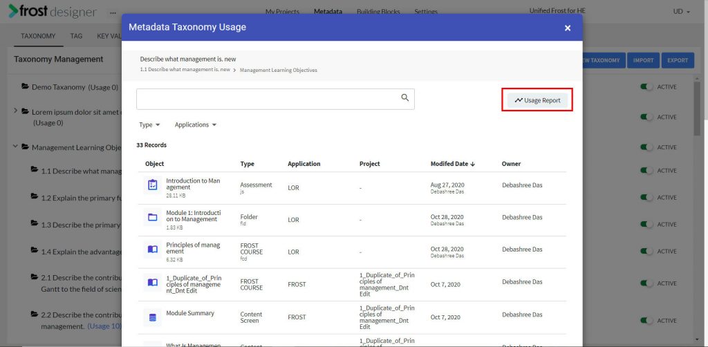 Metadata Usage Report – Help Center