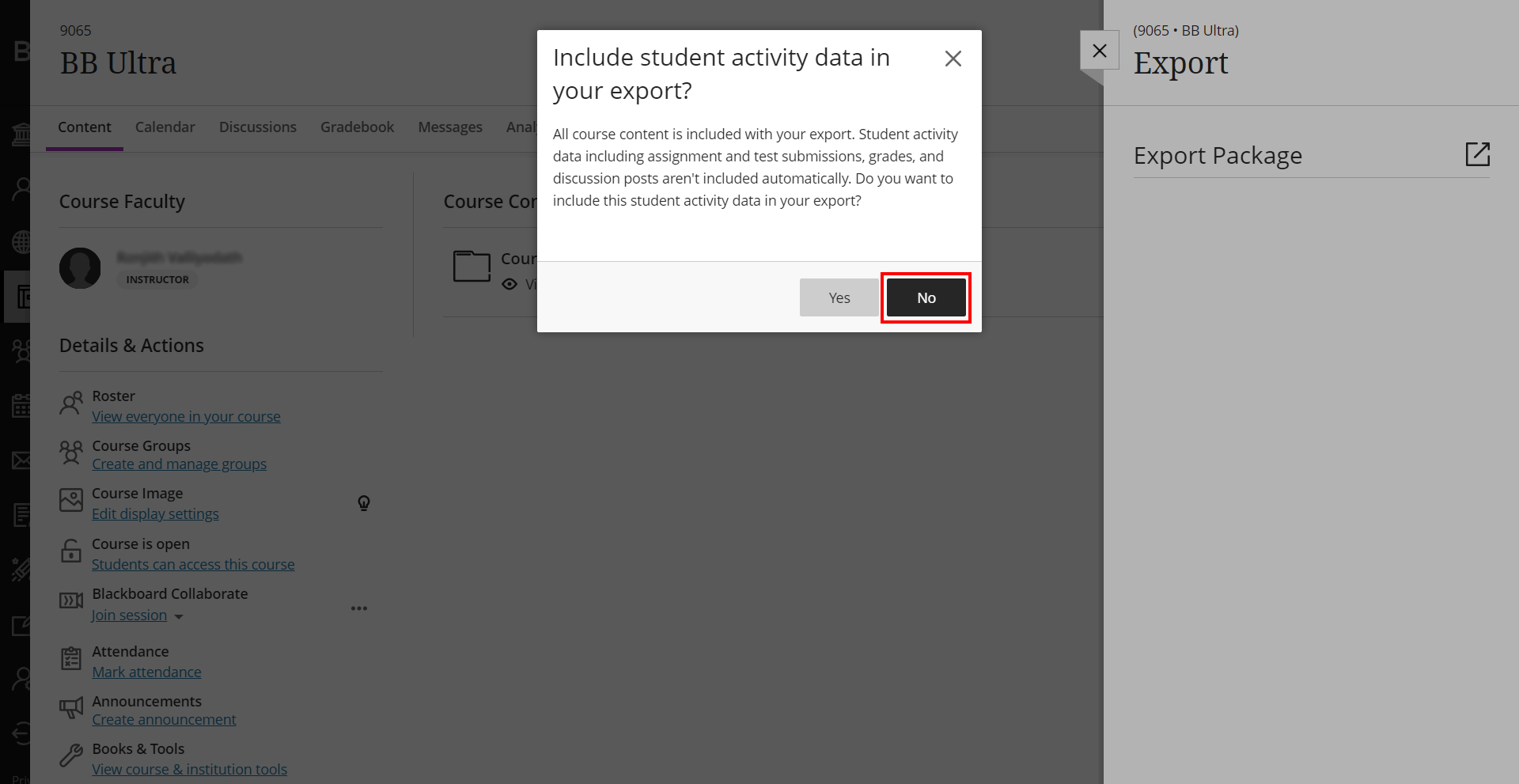 Exporting Course from Blackboard Ultra LMS – Help Center